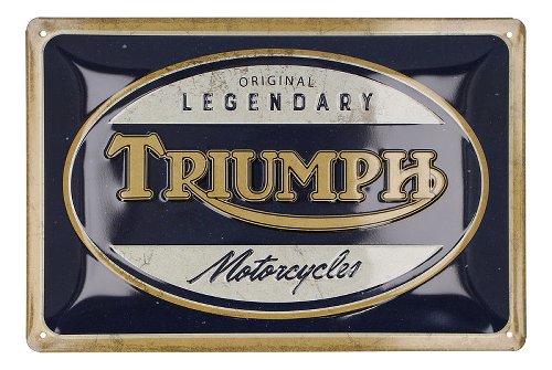 Triumph ブリキ看板「Legendary Motorcycles」20×30cm 英国モーターサイクル文化を愛するファン必携のアイテム。ヴィンテージ感あふれるデザインで、ガレージやワークショップ、リビング空間にTriumphの伝統と誇...