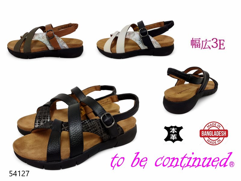 to be continued 54127 カジュアル 天然皮革 牛革 サンダル トゥービーコンティニュード レディース 　メッシュサンダル　 3E 誕生日 天然皮革を使ったレディースサンダルです　3種類のレザーをマルチコンビにしており、軽...
