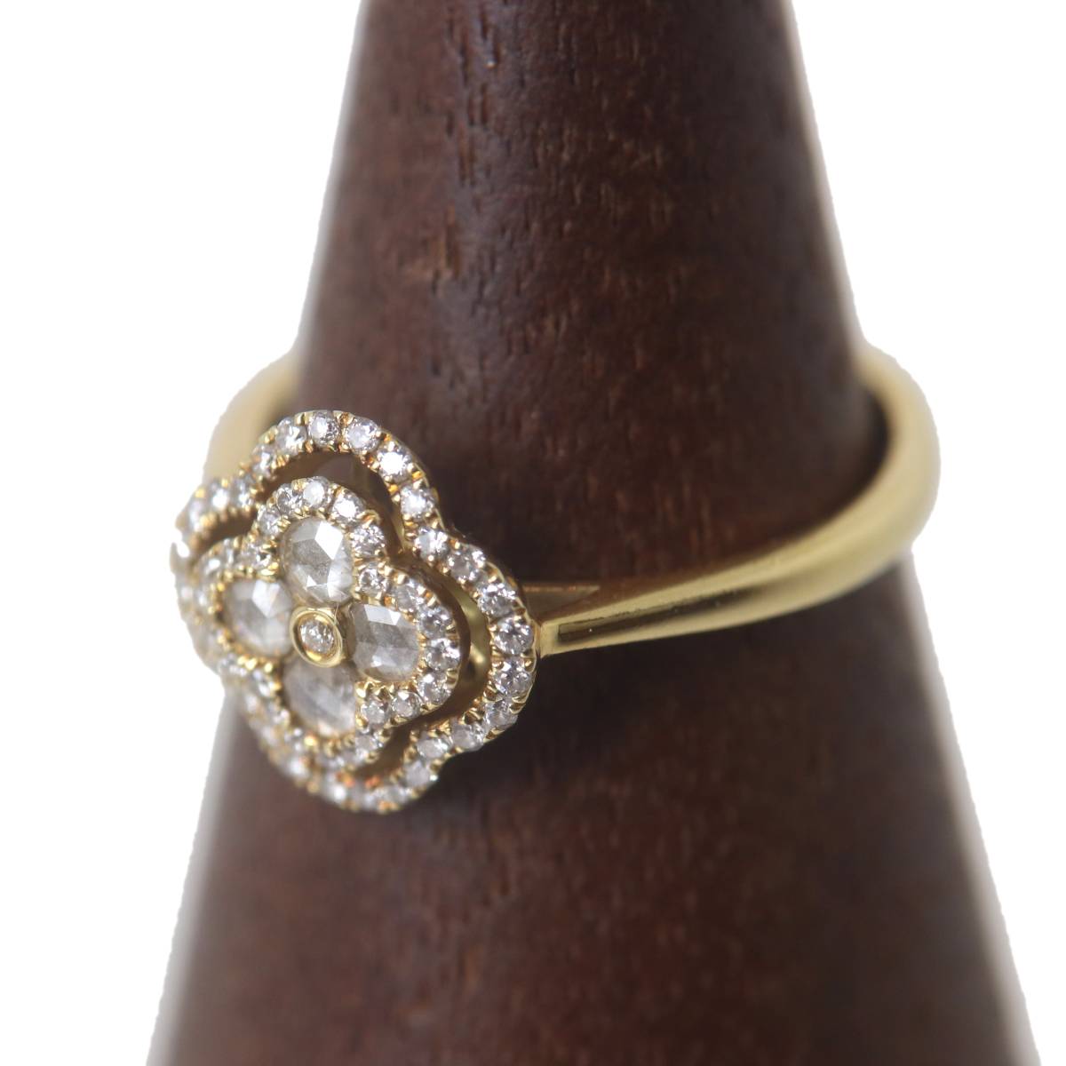 【商品名】フラワーモチーフ ダイヤリング 指輪【素材】K18 18金 ダイヤモンド【カラー】YG イエローゴールド【サイズ】9.5号リング幅2mmダイヤモンド0.35ct重量3.2g※サイズはマイクロメジャーおよび一部アナログメジャー(1m...