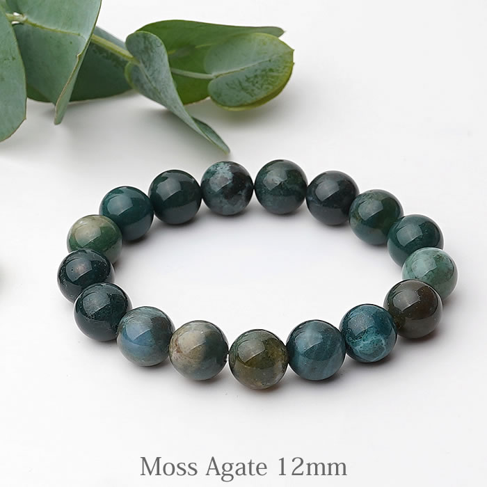 モスアゲート12mm ブレスレット 天然石 パワーストーン モスアゲート 苔瑪瑙 moss agate 一連ブレスレット アクセサリー メンズ レディース 厄除け 厄年 魔除け 災難除け お守り 癒し メール便○ モスアゲート 12mm ブ...