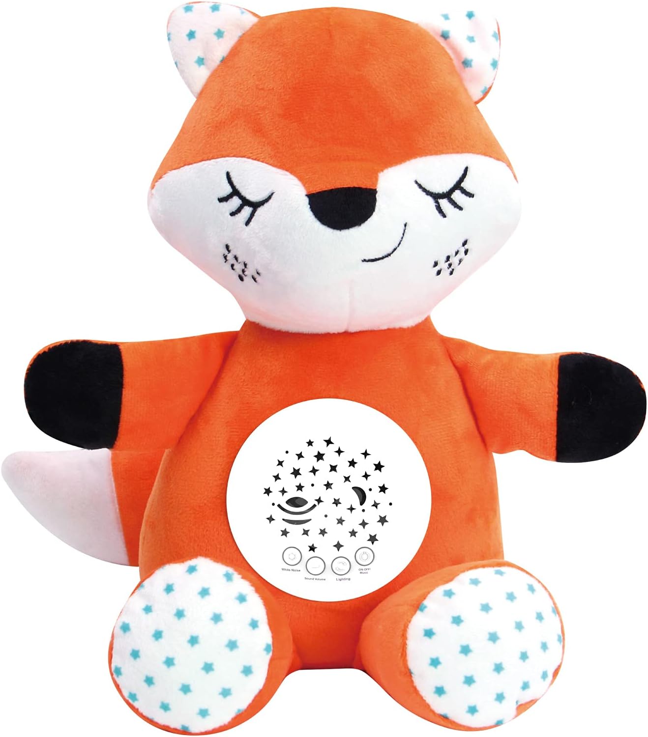 【多機能ぬいぐるみ】可愛い寝かしつけぬいぐるみおもちゃ、プラネタリウムプロジェクターで壁に美しい星空と月を映し出し、メロディー豊富で自然音や心音もあります、しかも洗える！イルミネーションや音楽で眠りを誘い、パパママの助けと子供のいいお友達で...