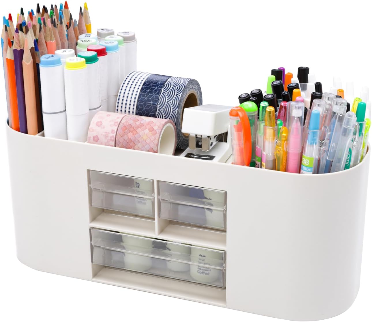 【サイズと素材】実用性高いデスクオーガナイザーです,サイズ:26*10*11cm。厚めなPS材質を使い、耐久性があり、長く持ちます。【大容量】200本以上鉛筆や他小物収納できます、取り外す可能の仕切り板、お好みに合わせて取り外し、空間拡大。...
