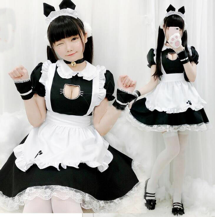 商品詳細メイド服　大人　ロリータドレス色ワンピー、エプロン、髪飾り、首飾り、ブレスレットサイズS：肩幅33-36　バスト84　ウエスト70　着丈80M：肩幅34-37　バスト88　ウエスト74　着丈82L：肩幅35-38　バスト92　ウエス...