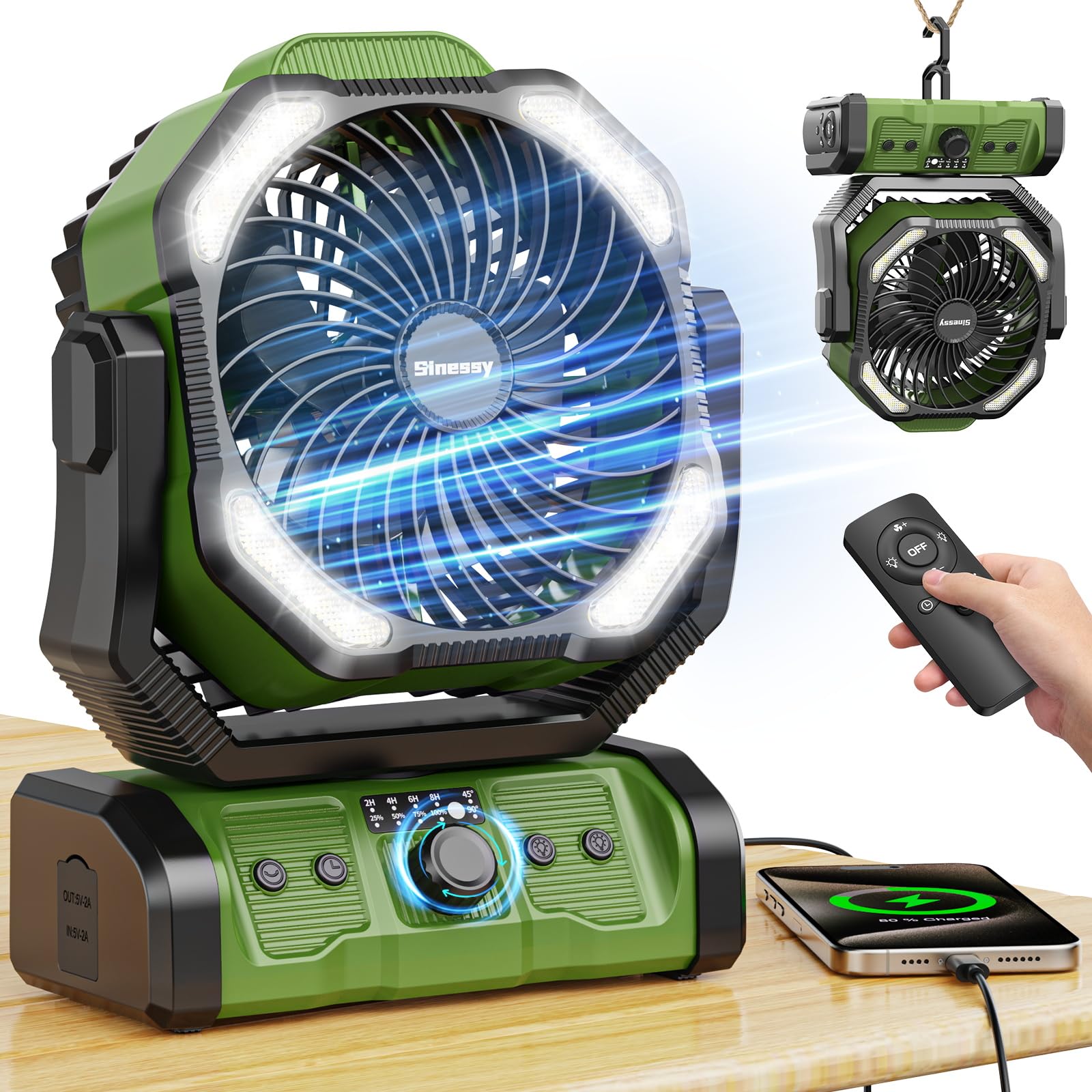 ＼★レビューイベント開催中★／キャンプ 扇風機【無段階風量調整&2024年進化】 アウトドア 自動首振り 車 静音 卓上扇風機 20000mAh大容量 usb扇風機 充電式 吊り下げ タイマー機能 リモコン付き LEDライト搭載 二重反転フ...