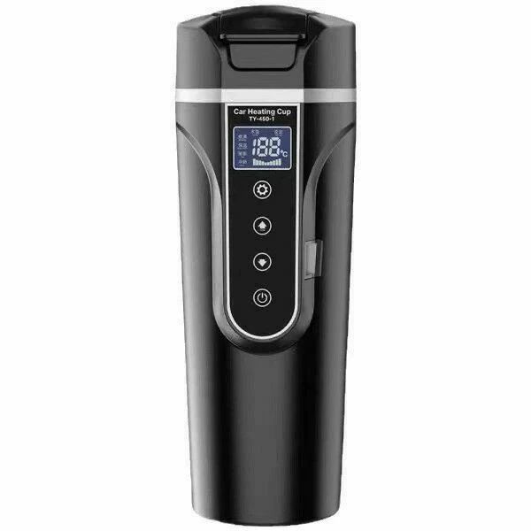 車載電気ケトル 保温機能付き 40℃〜100℃ 450ml大容量 カー用＆トラック用DC12V/24V 加熱 保温 湯沸し器 湯沸かし 湯ボルト ポータブルケトル ミニ 電気ポット 車中泊 LCDディスプレイ 沸騰/断熱/お茶作り/ブリュー...