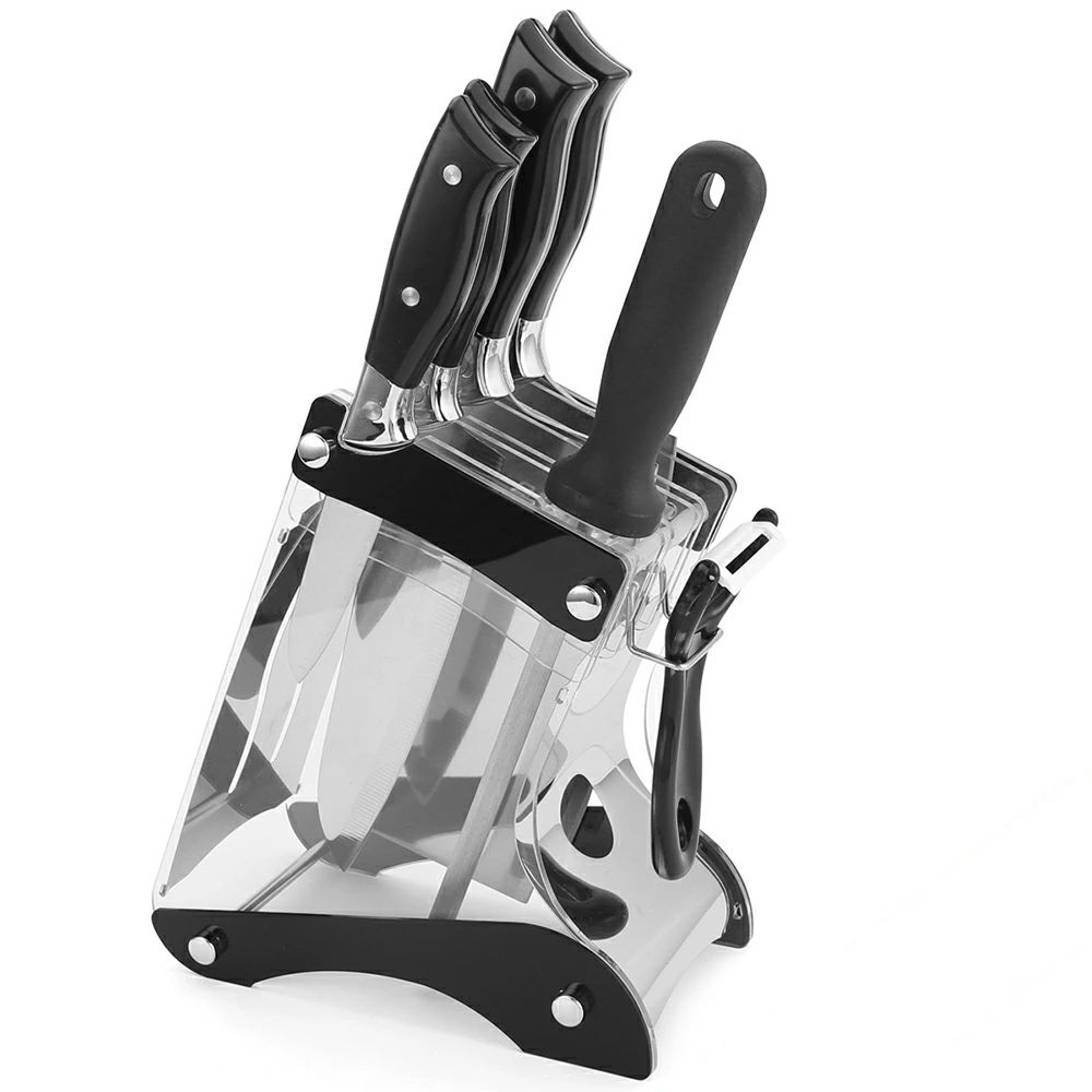 ステンレスとアクリルを組み合わせ、中を見ながら取り出せる。清潔さにもこだわったデザインで使い易くてスタイリッシュな包丁スタンドです。厚みのあるアクリル板は強度を重視した一体成型で中が見える設計です。コンパクトで場所を取らない包丁立てなのでキ...