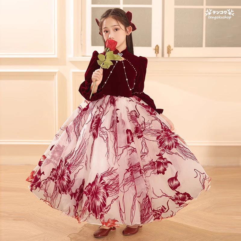 ご来店いただき、誠にありがとうございます。 素材 ポリエステル、ベロア、ベルベット、チュールなど カラー ワインレッド サイズ 100　バスト56　ウエスト54 110　バスト60　ウエスト57 120　バスト64　ウエスト60 130　バ...