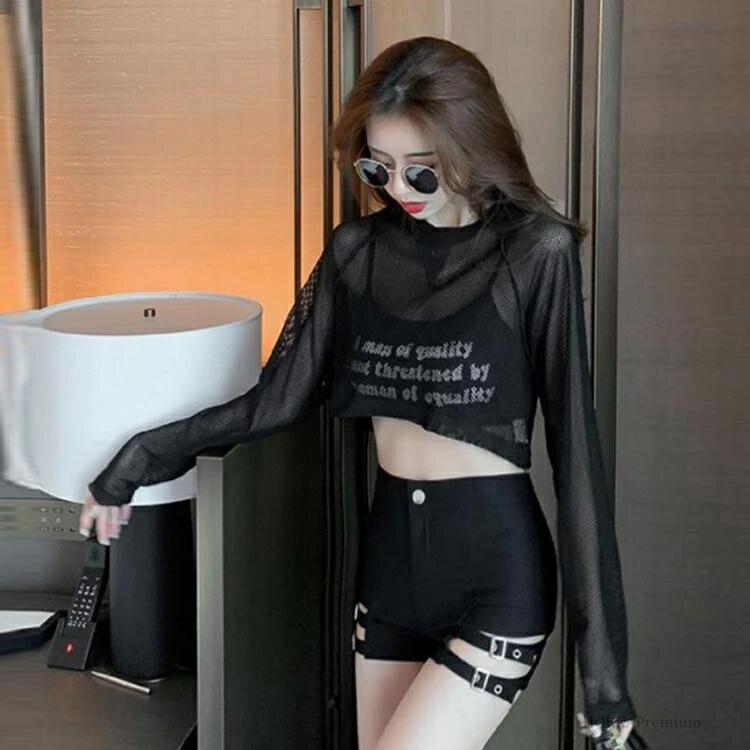 無地 ブラック シンプル 黒のダンス衣装をお探しならおすすめです！ショート丈 セクシーな 透け スタイル伸縮性があり動きやすい素材です。イベント、コンテスト、様々なジャンルのダンスの衣装に使えます。 サイズS M L XLサイズについての説...