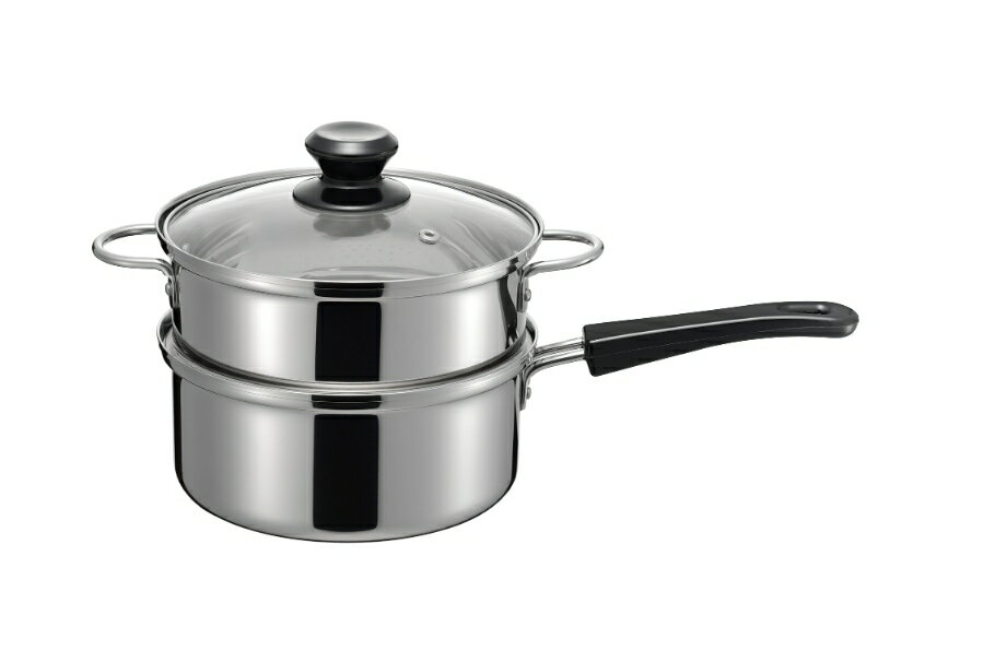 ちょっとした煮物や蒸し物に。 茹でるのに便利なザル付。 ■サイズ（約）：幅36×奥行26×高さ29cm（蓋ハンドル含む） ■重量（約）：1000g ■満水容量：2.2L ■素材：上鍋／ステンレス鋼（クロム18％ニッケル8％）、下鍋／ステンレ...