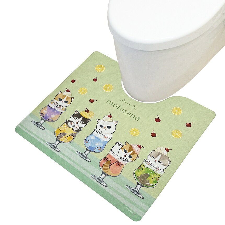 お洗濯の必要がない拭けるトイレマット！ 汚れてもサッとひと拭きでお手入れ簡単！ PVC素材で適度なクッション性があり、抗菌・防臭加工で細菌の繁殖を抑制し清潔に使用出来ます。 クリームソーダに浸かっているかわいいクリームソーダにゃんたちがプリ...