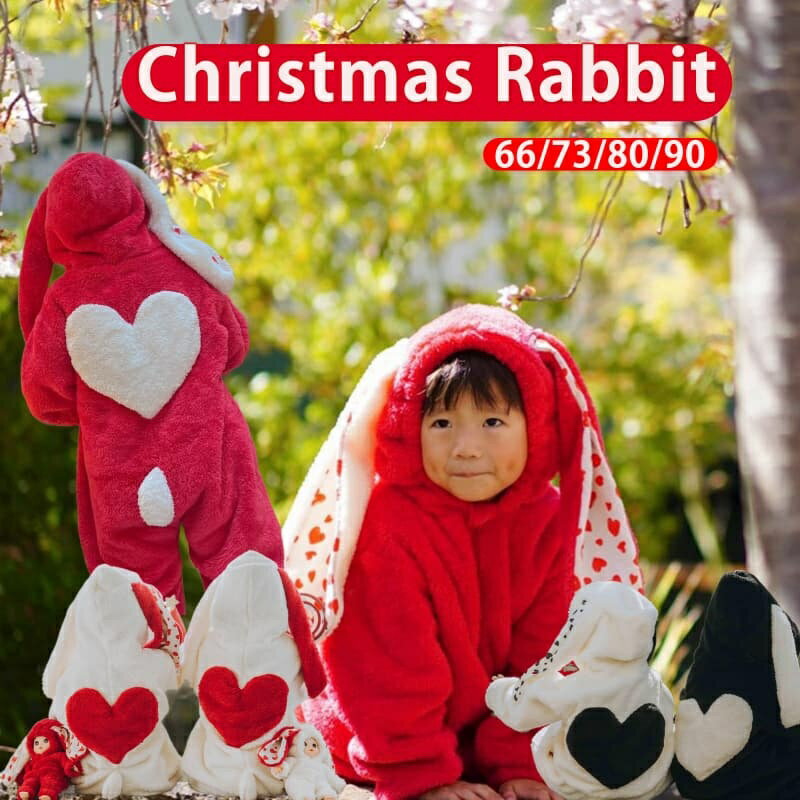 ★商品名★ クリスマスうさぎ ロンパース ★商品番号★ t9 ★サイズ★ ※サイズ：「子供：66-100 cm」 ★カラー★ レッド ★品質保証★ ※商品ページの納期で発送予定です、お急ぎの方はご了承ください。(天候や交通事情等の都合により...