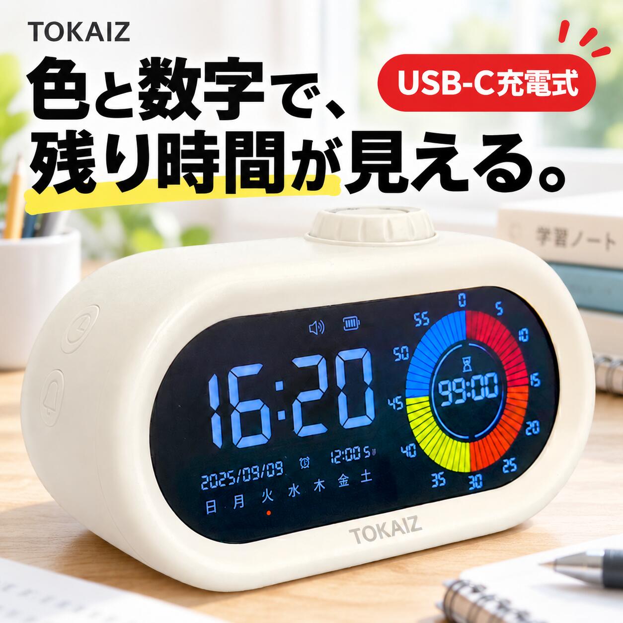 【TOKAIZ公式】時間の使い方が身につく。子どもの集中力を育む多機能学習タイマー 「あと何分？」がひと目でわかるカラフルなディスプレイで、お子様の時間意識を自然に育むデジタル学習タイマーです。 千葉県船橋市発の日本企業企画「TOKAIZ（...
