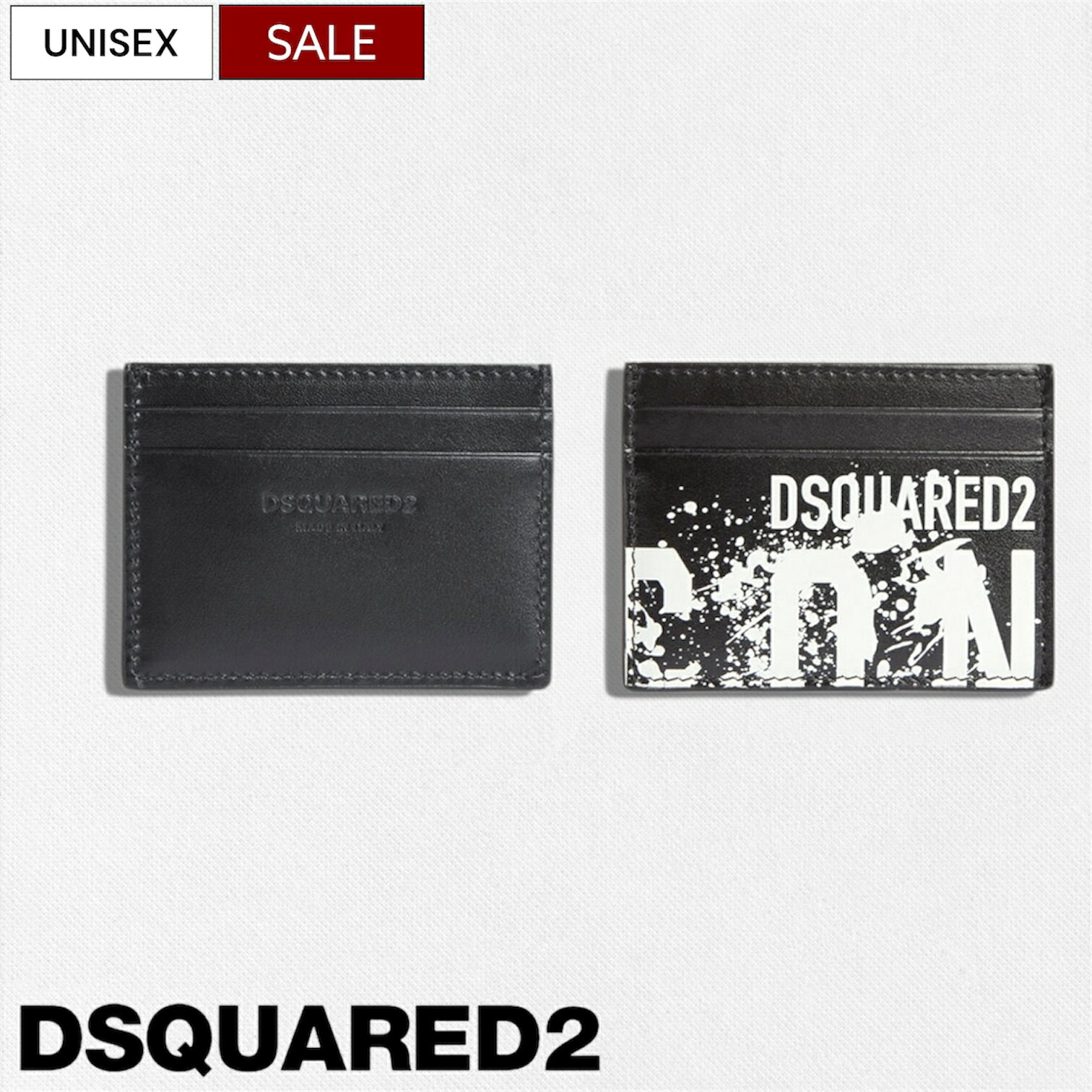 ブランド DSQUARED2-ディースクエアード- カラー ブラック 素材 カーフレザー 仕様 ブランドロゴ＆ICONデザイン スプラッシュペイント加工 メインポケット×1 カードスロット×4 イタリア製 定価 34,100円(税込) ご注...