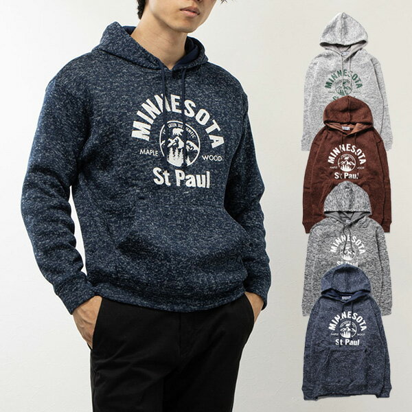 パーカー プルパーカー 裏起毛 ニット フリース ロゴ プリント 長袖 トップス ユニセックス メンズ 杢グレー 杢ブラウン 杢ネイビー 杢チャコール【カラー】杢グレー 杢ブラウン 杢ネイビー 杢チャコール【サイズ】M:着丈63cm 身幅5...