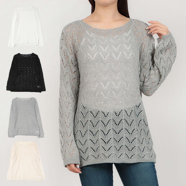 ニット セーター サマーニット クルーネック 透かし編み 長袖 トップス レディース ホワイト グレー ブラック アプリコット【カラー】ホワイト グレー ブラック アプリコット【サイズ】身幅54.5cm 肩幅46cm 総丈66cm 袖丈55...