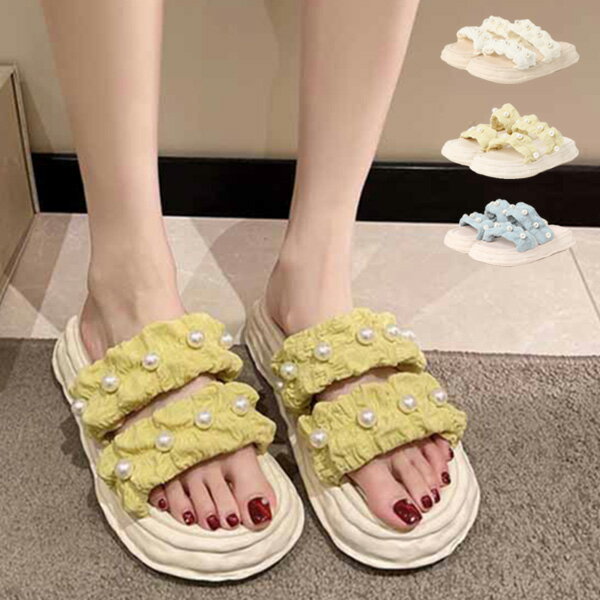 サンダル 厚底サンダル パール ダブルベルト 歩きやすい コンフォート シューズ 靴 レディース ベージュ イエロー ブルー【カラー】ベージュ イエロー ブルー【サイズ】35(22.5cm)36(23.0cm)37(23.5cm)38(24...