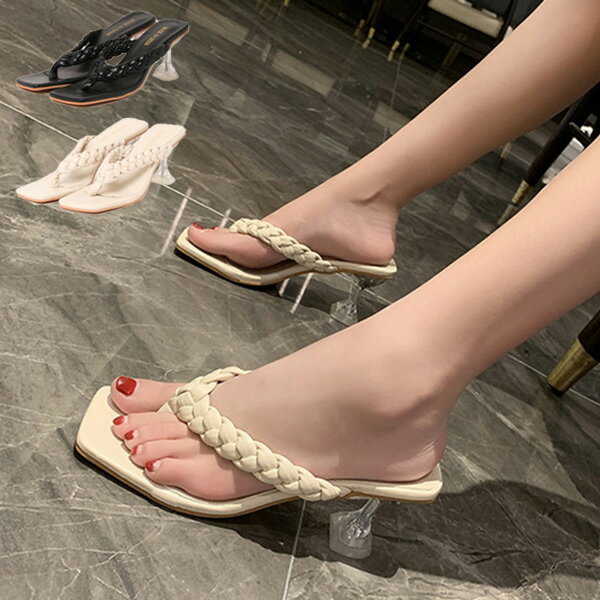 トングサンダル ヒールサンダル ピンヒール 歩きやすい 夏 黒 クリアヒール サンダル シューズ 靴 レディース 　ブラック ベージュ【カラー】ブラック ベージュ【サイズ】35(22.5cm)36(23.0cm)37(23.5cm)38(2...