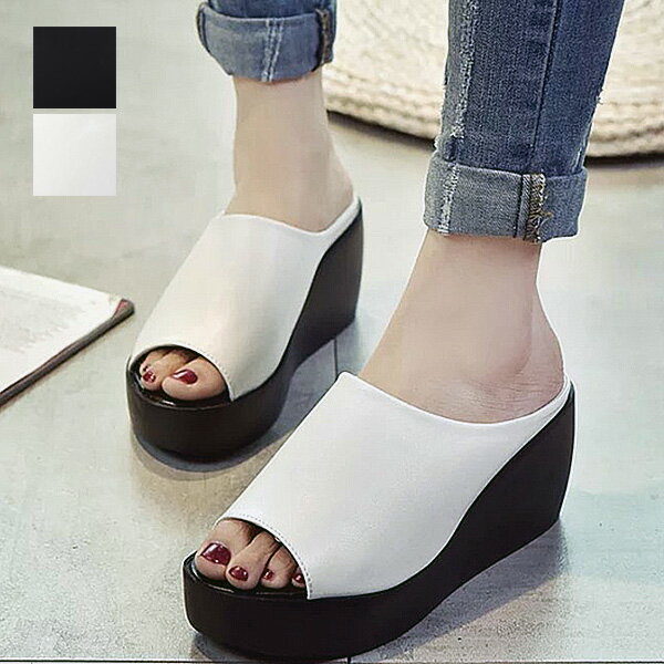 ウェッジソールサンダル 厚底 前厚 プラットフォーム ミュール ハイヒール 7cmヒール 靴 シューズ サンダル 小物 レディース ブラック ホワイト【カラー】ブラック ホワイト【サイズ】35:22.0〜22.5cm36:22.5〜23.0...