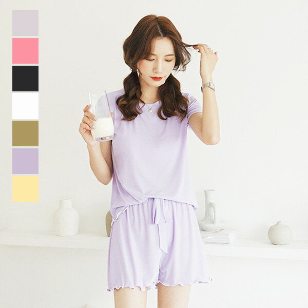 セットアップ ルームウェア Tシャツ ショートパンツ 無地 接触冷感 夏 半袖 クルーネック トップス レディース ホワイト ブラック レッド パープル グレー グリーン イエロー【カラー】ホワイト ブラック レッド パープル グレー グリ...
