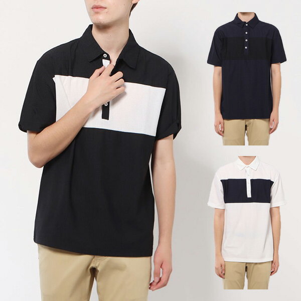 ポロシャツ カットソー 半袖 ゴルフ パネル切替 スポーツウェア トップス ユニセックス メンズ オフホワイト ネイビー ブラック【カラー】オフホワイト ネイビー ブラック【サイズ】M:着丈68cm 肩幅46cm 身幅52cm 袖丈22cm...