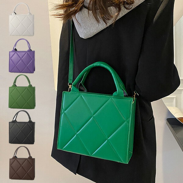 ショルダーバッグ ハンドバッグ 2WAY キルティング レザー調 肩掛け 斜めがけ ミニ 小さい バッグ 鞄 レディース ホワイト パープル グリーン ブラック ブラウン【カラー】ホワイト パープル グリーン ブラック ブラウン【サイズ】高...