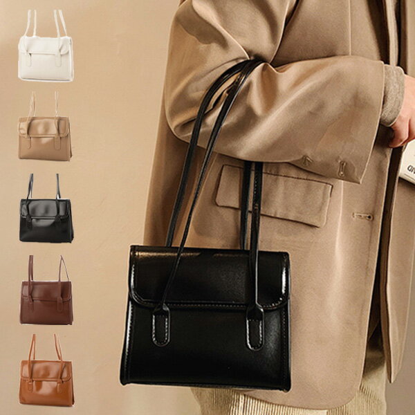 ショルダーバッグ スクエア 小さめ 合皮　PUレザー 韓国 黒 オフィス バッグ 鞄 レディース ブラック コーヒー ブラウン カーキ ホワイト【カラー】ブラック コーヒー ブラウン カーキ ホワイト【サイズ】横19cm 縦16cm マチ7...