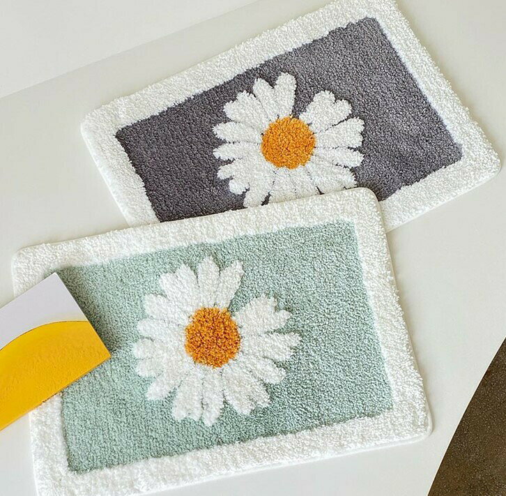 45cm×65cm　バスマット　足ふきマット　花柄　おしゃれ　韓国　雑貨　インテリア　マット　お風呂　グレー　グリーン　ホワイト　白　北欧　玄関マット　絨毯　かわいい　洗える　室内　タオル地　柔らかい　滑り止め　フラワー　部屋　ラグ　シンプ...