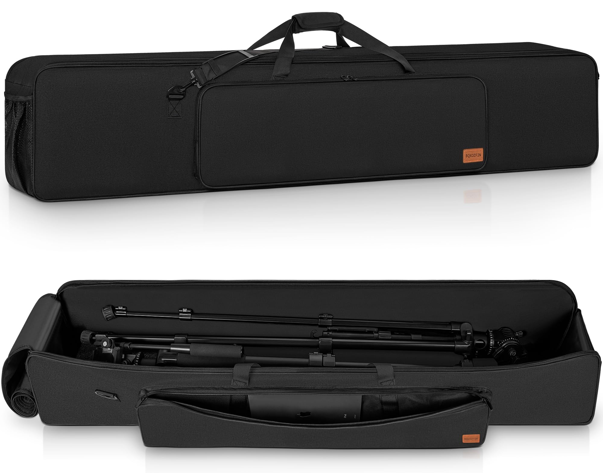 【製品仕様】外寸サイズ：長さ約101cmx幅約21cmx高さ約21cm。保管長40インチまでの三脚と互換性があります。三脚キャリングケースは十分なスペースがあり、ライトスタンド、ブームスタンド、傘、モノライト、LEDライト、フラッシュ、その...