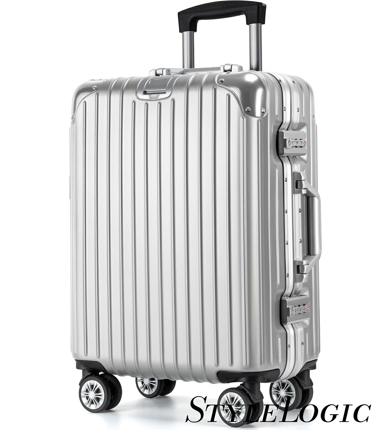 【改良されたアルミフレーム＆ボディー素材】スーツケースは強化アルミフレームを採用し、従来のファスナータイプに比べ、高級感があって頑丈です。また、スーツケース本体の形状維持を強化させ、耐衝撃性と耐久性を向上させます。ボディーはABS樹脂とPC...