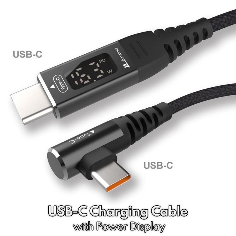 アルマニア alumania USB-C 充電ケーブル 電力数値表示ディスプレイ付き C to C ケーブル Type-C to Type-C ケーブル USB Cケーブル 90℃ L字 最大耐電力100W 1m ゲーム時にも便利 アルマニ...