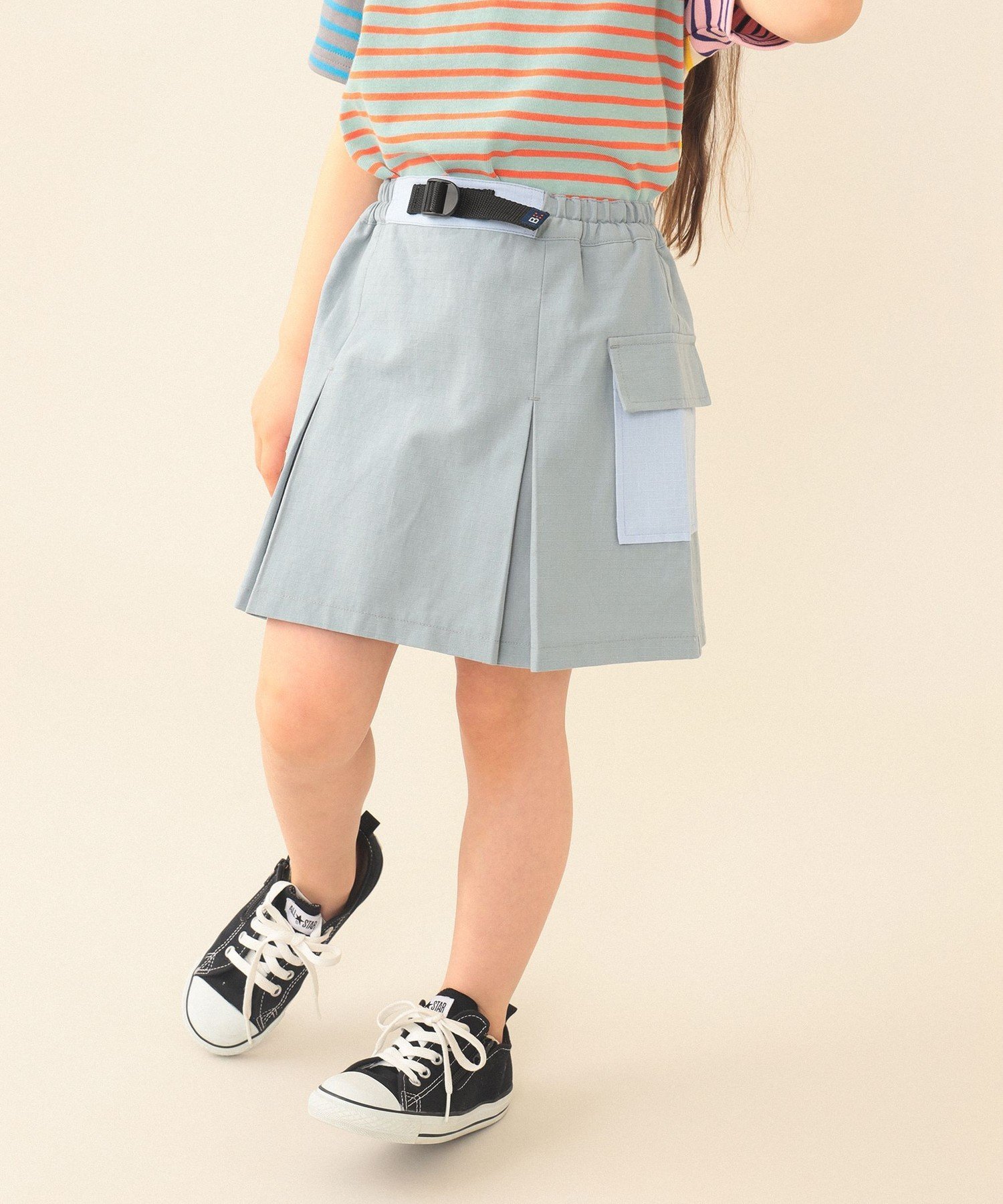 BEAMS mini（ビームス ミニ）タック ベルテッド ショーツイン スカート 2026SS(90~140cm)可愛さも遊びも！全力で動けるスカート丈夫な綿のリップストップ生地を使用した、アクティブなお子様にぴったりのショーツインスカート...