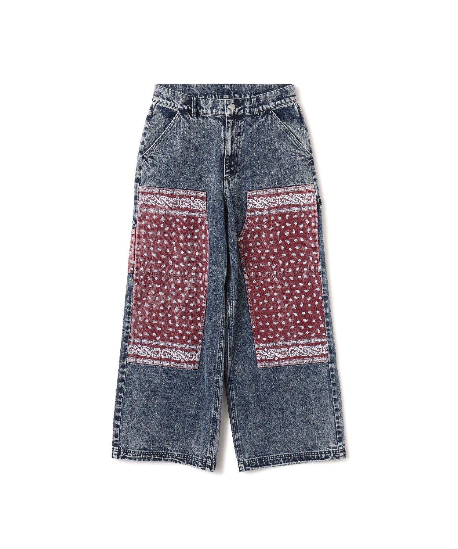 atmos（アトモス）atmos pink Panelled Bandana Denim Pants BLUE13オンスのデニムを使用したダブルニーパンツ。程よい厚みがあり着こむことでヴィンテージのような経年変化が楽しめます。切り替え部分に...