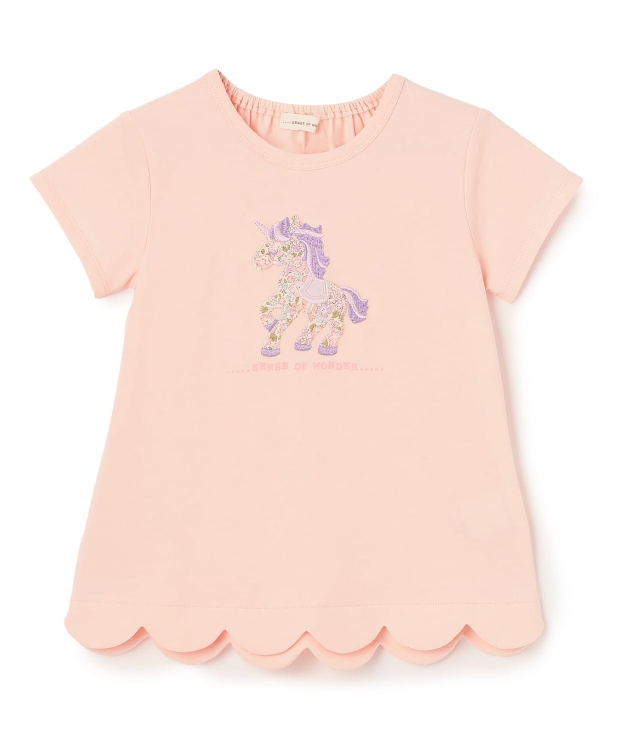 NARUMIYA ONLINE（ナルミヤオンライン）ユニコーンリバティアップリケTシャツ【接触冷感】ユニコーンのアップリケが目を引くTシャツ。リバティファブリックスの花柄を取り入れて華やかなデザインに仕上げました。スカラップやチュールの2段...