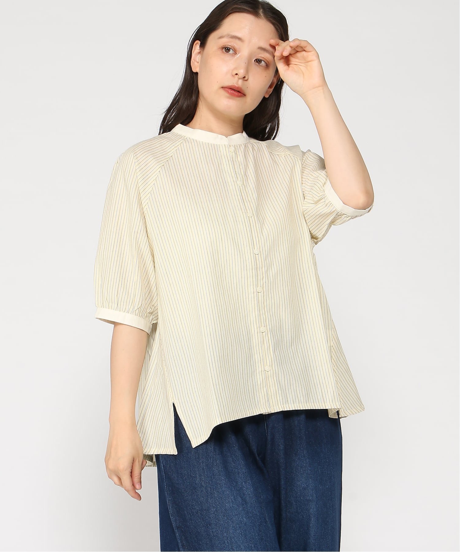 cloudnine（クラウドナイン）cloudnine/【2026 新作】ストライプブラウス コットン前開きブラウス ナチュラル5分袖ゆったりシャツ 羽織り心地よさを重視した程良く緩やかなスリーブのシルエットが魅力的で、フォルムに抑揚が出る...
