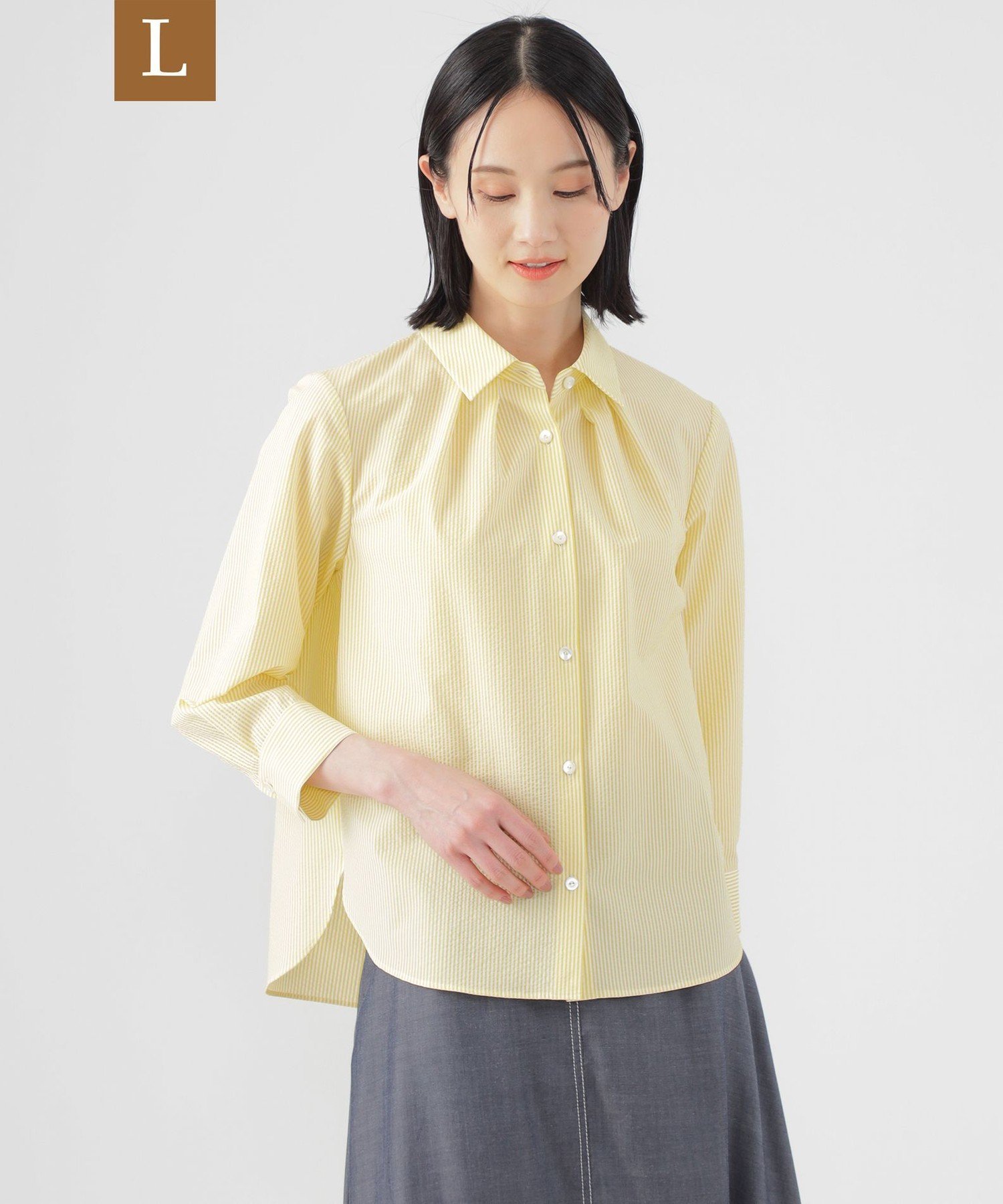 SANYO L SIZE（サンヨー エルサイズ）【L】【接触冷感】【UV対策】【ウォッシャブル】ファンクションタイプライターストライプシャツブラウス【L】【接触冷感】【UV対策】【ウォッシャブル】ファンクションタイプライターストライプシャツ...