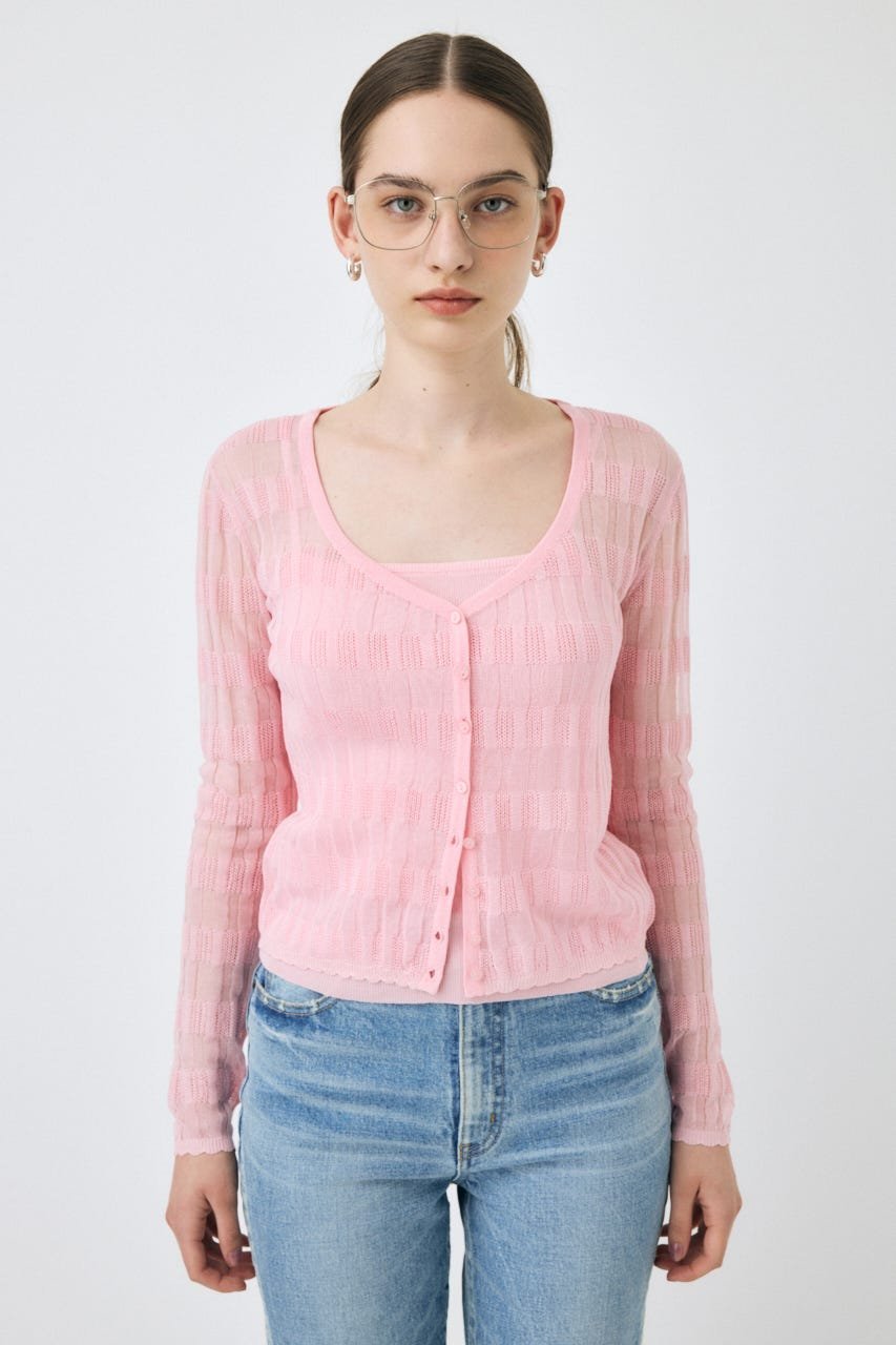 moussy（マウジー）SHEER BORDER カーディガン【SHEERBORDERCARDIGAN/シアーボーダーカーディガン】■ポイント繊細な素材感と軽やかさがポイントの、シアーニットカーディガンです。■ディテールシアーの濃淡で柄見え...