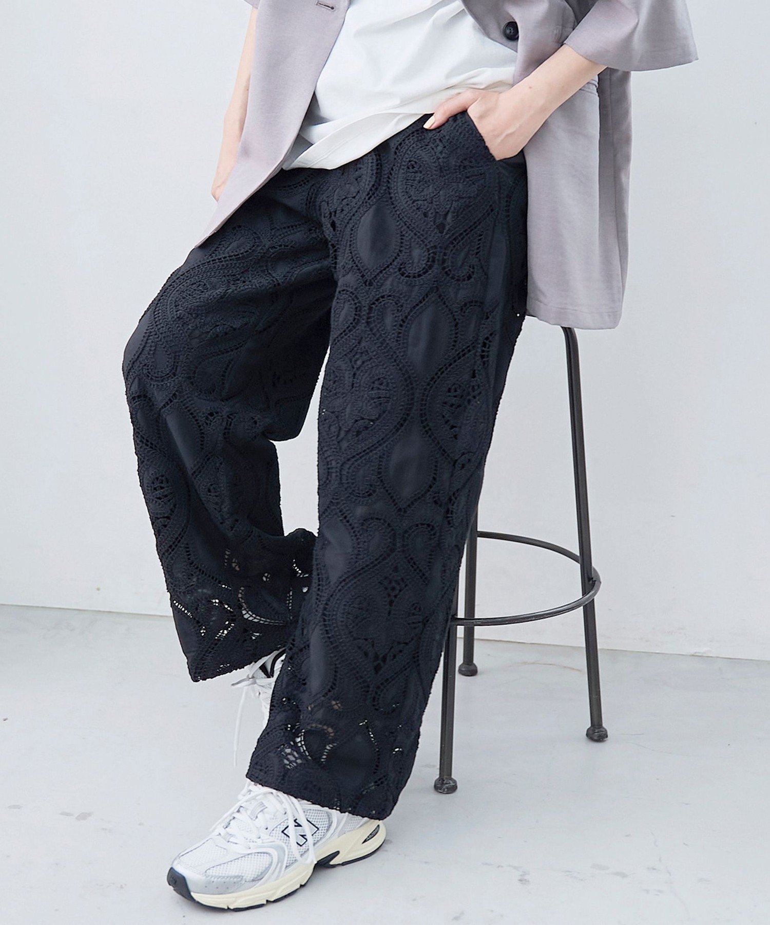 coen（コーエン）モチーフ刺繍レース イージーワイドパンツ〈coen26SScollection〉ラクなのに、しっかり華やぐレースパンツ。■デザイン/素材〇華やかな刺繍レース×シンプルシルエットカットワーク刺繍レースを贅沢に使用しながら、...