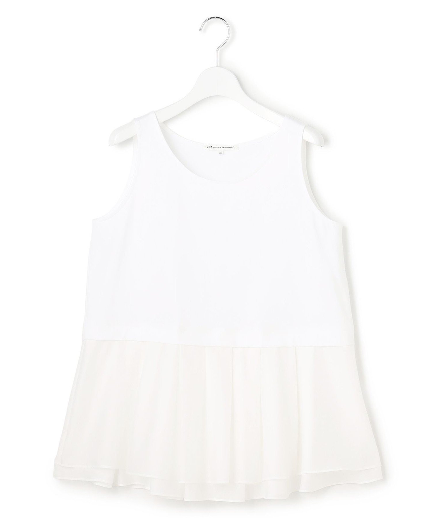 23区（ニジュウサンク）ナチュラルコットンベア シアーペプラム タンクトップ2026 Spring体型カバーと着映えを両立する、上品レイヤードトップス■デザイン裾にシアーな素材をドッキングした、洗練されたレイヤードデザインのトップスです。2...