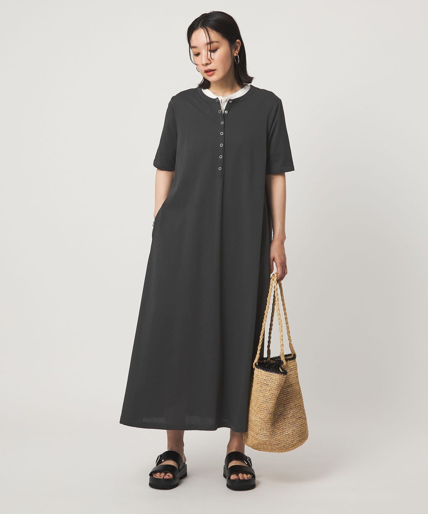 UNITED ARROWS green label relaxing（ユナイテッドアローズ グリーンレーベルリラクシング）【WEB限定】＜at ease＞ヘンリーネック カットソー ワンピース■WEB限定商品■長く着られるベーシックアイテム...