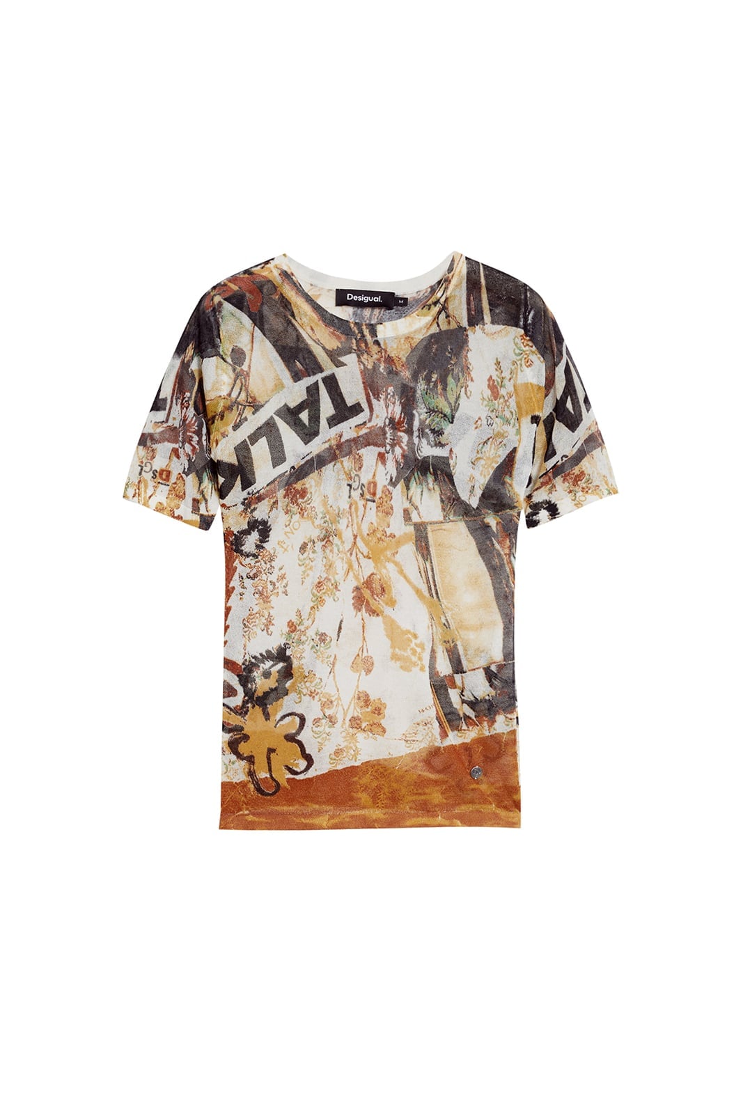 Desigual（デシグアル）コラージュ風装飾プリントニットTシャツ　ミニ丈【ポイント】 Desigual定番のコラージュ風の装飾プリントを施した上質なニットのラウンドネック半袖Tシャツ！ヴィンテージ写真や花柄、"EVIL"などのメッセージ...