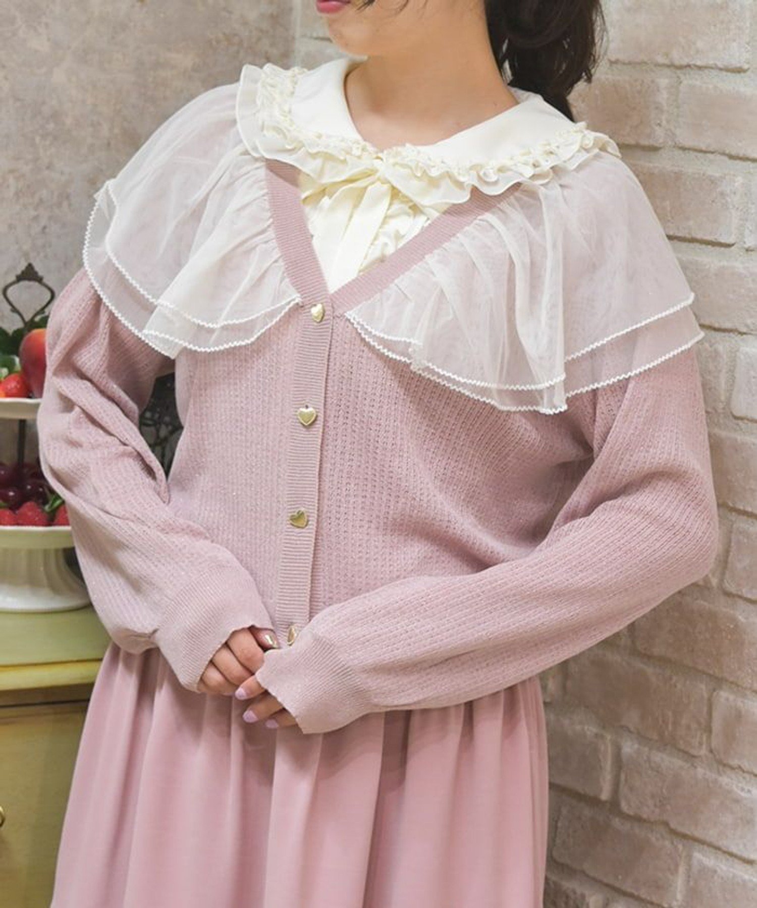 axes femme（アクシーズファム）チュールフリルUVカットカーディガンPOETIQUEicecreamcollection♡アイスクリームの様にあまーいガーリーアイテム♡【デザイン】襟の様にあしらったチュールフ...