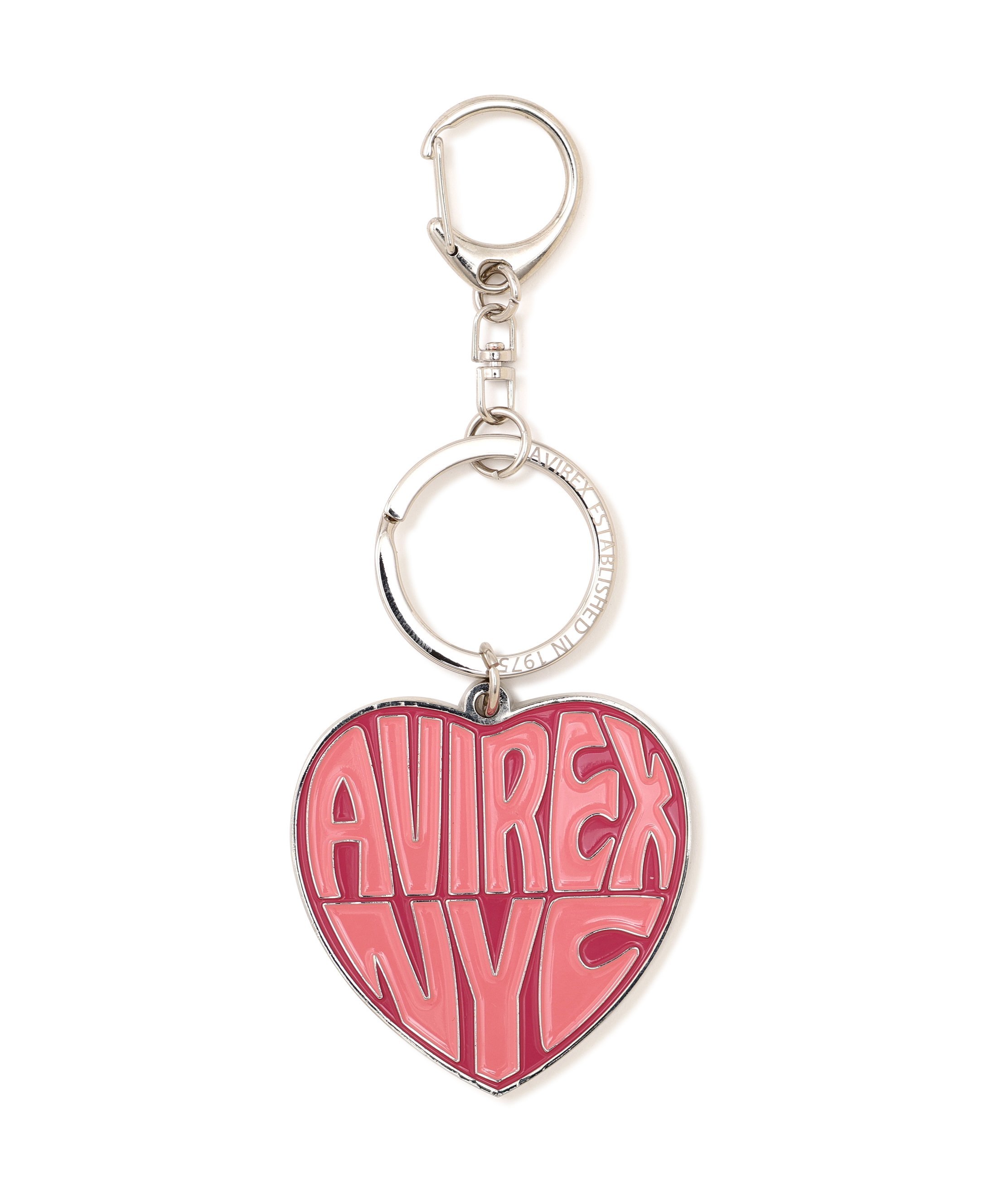 AVIREX（アヴィレックス）《直営店限定》HEART KEY CHARM・ハート型のモチーフに立体感のあるロゴをあしらい、ポップでありながらもインパクト抜群・バッグや鍵に付けるだけでコーディネートに遊び心をプラス・フックタイプで着脱しやす...
