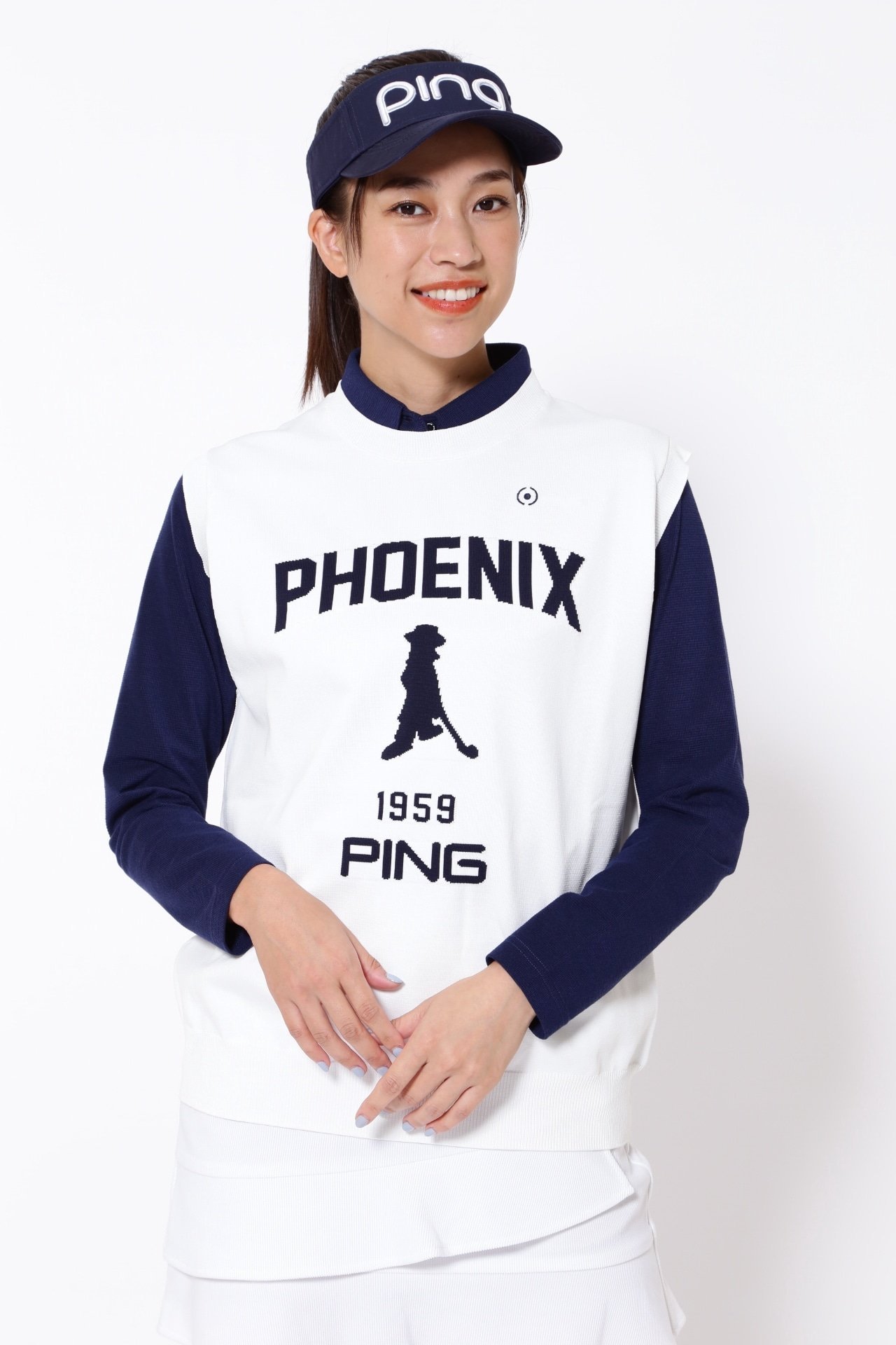 PING APPAREL（ピン アパレル）PHOENIX Mr.PINGジャガード軽量クルーネックニットベスト＜NATIVE＞ (LADIES)これ一枚でレイヤードスタイルを一気に格上げできる、PHOENIX Mr.PINGジャガード軽量ク...