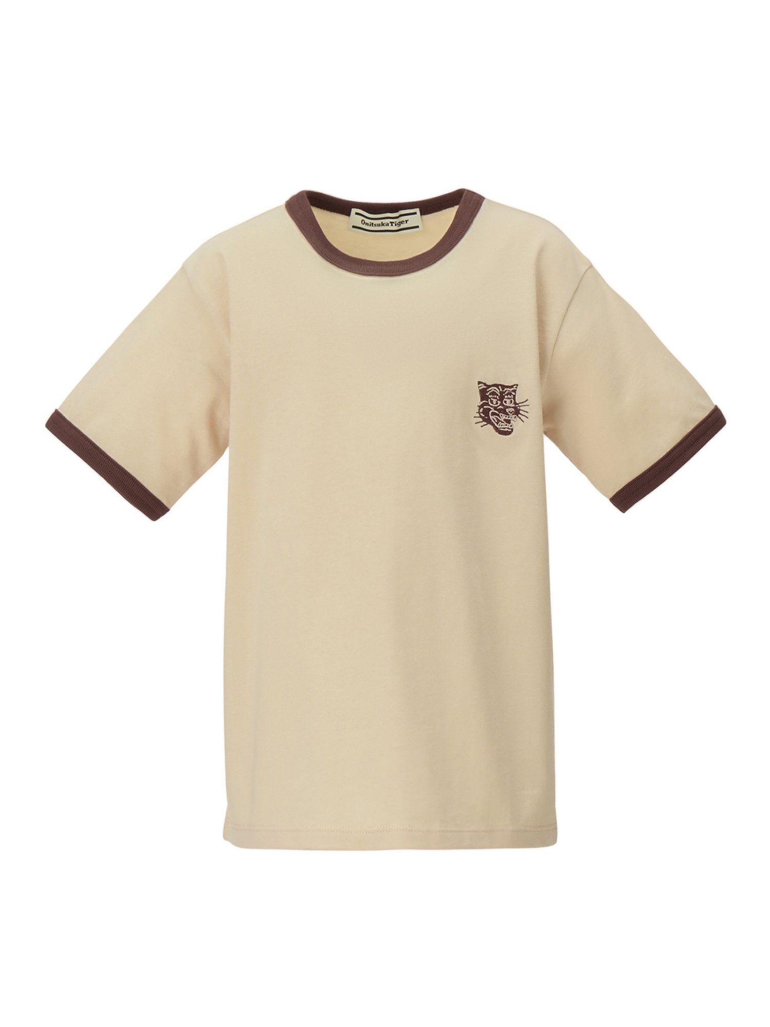 Onitsuka Tiger（オニツカタイガー）【公式ショップ】KIDS GRAPHIC TEE"虎の刺繍を左胸に施したリンガーTシャツ。__デザインヴィンテージライクな仕上がりで、襟と袖の配色がアクセント。__素材綿100%の生地にバイオ...