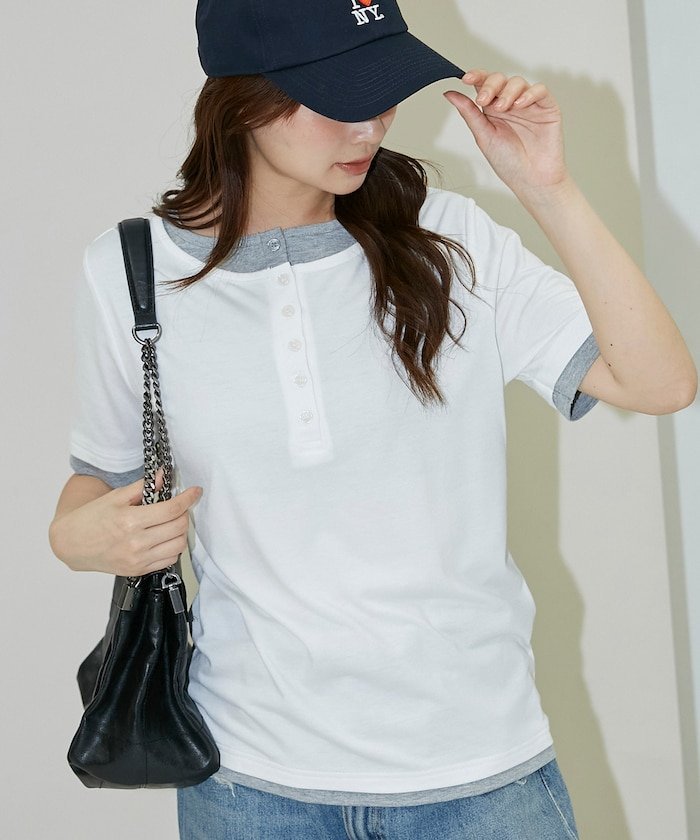 FREAK’S STORE（フリークスストア）配色 レイヤード風 ヘンリーネック Tシャツ 限定展開2026 Spring &amp; Summer item重ね着風デザインがトレンドライクな配色ヘンリーネックTシャツ●ヘンリーネックTシャ...