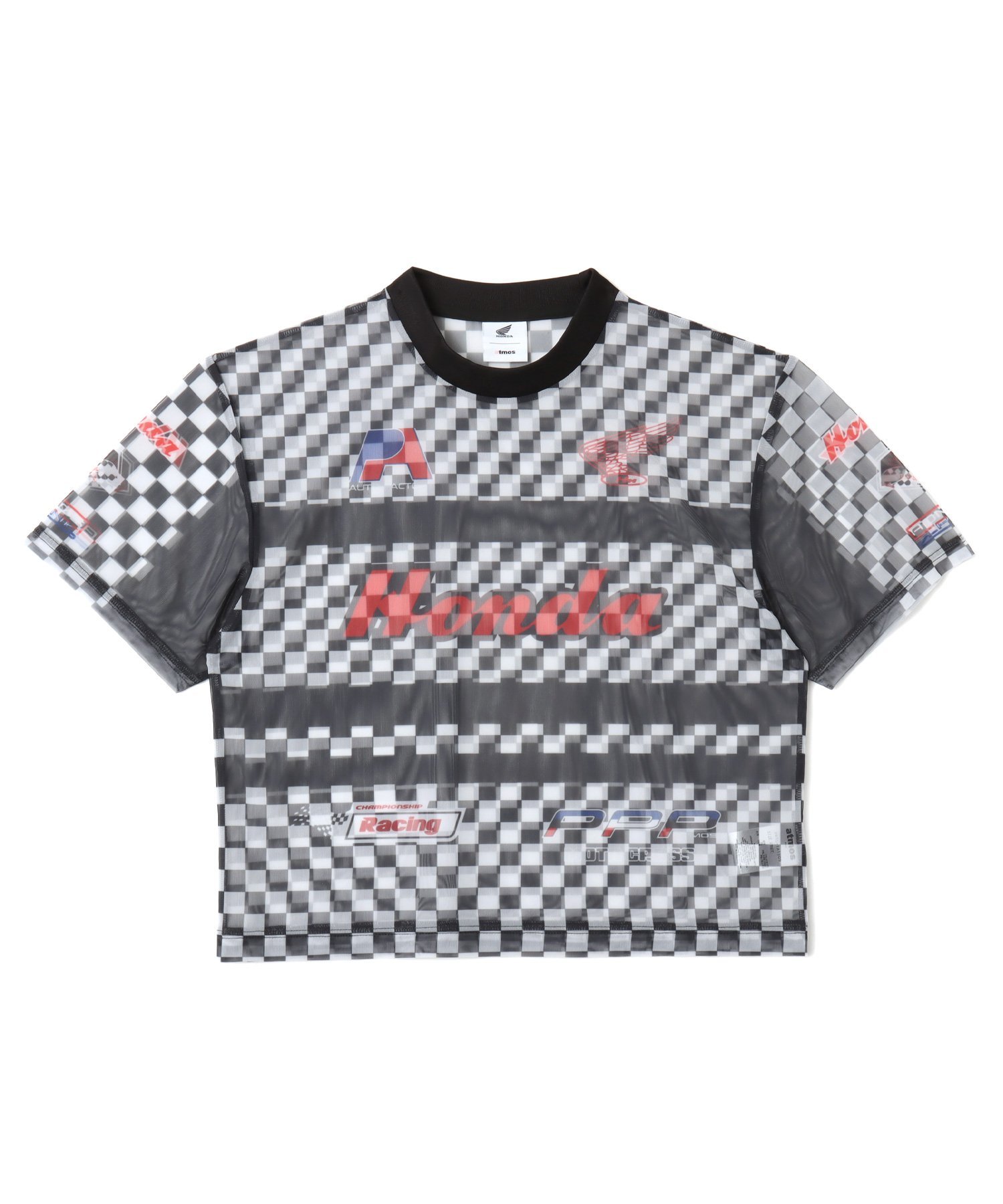 atmos（アトモス）HONDA x atmos pink Racing See-through T-shirt CHECKHONDA×atmospinkコラボレーションアイテムメッシュ素材を使用したシースルーのRacingTops。60年...