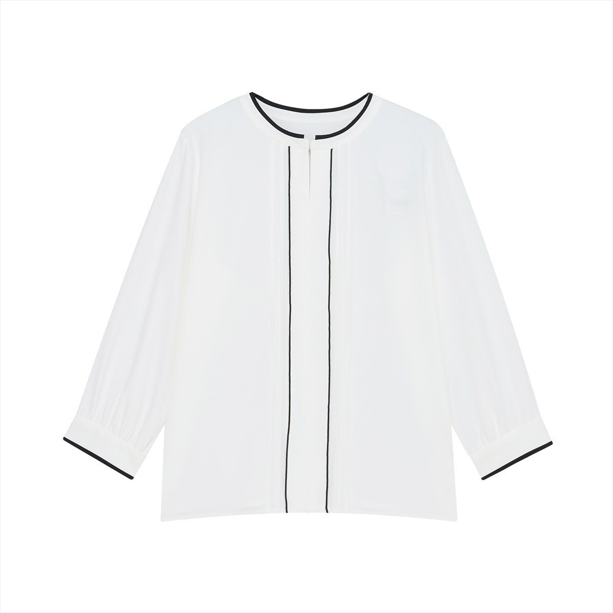 TOKYO SHIRTS（トーキョーシャツ）ストレッチジョーゼット 配色クルーネック タックブラウス 七分袖 レディース BL02K101YL20X00-90普段使い、オフィスカジュアルに使いやすく着回しやすいブラウス。シワになりにくく、扱...