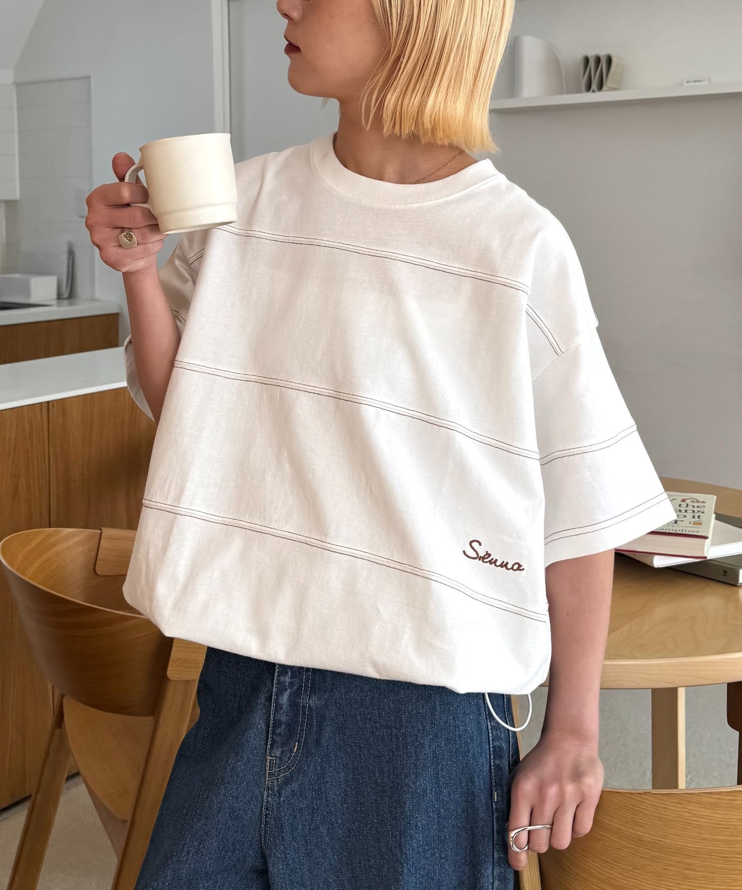 CIAOPANIC TYPY（チャオパニックティピー）【WEB限定】ステッチボーダービッグTシャツステッチが映える、大人のカジュアルTシャツゆったりシルエットでリラックスした着心地■デザイン・ステッチが、シンプルながらも洗練された印象を与え...