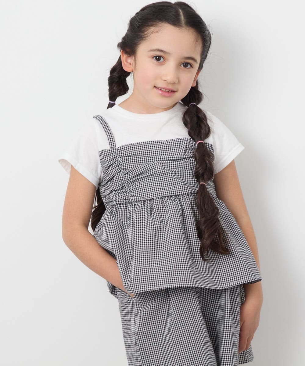 a.v.v（アー・ヴェ・ヴェ）[100-130]ギャザーキャミドッキングトップス◆時短サマ見え！キャミドッキングトップス◆【デザイン】・キッズに大人気！重ね着風キャミドッキングトップス。・シルエットにメリハリのつくシャーリングデザインがコー...