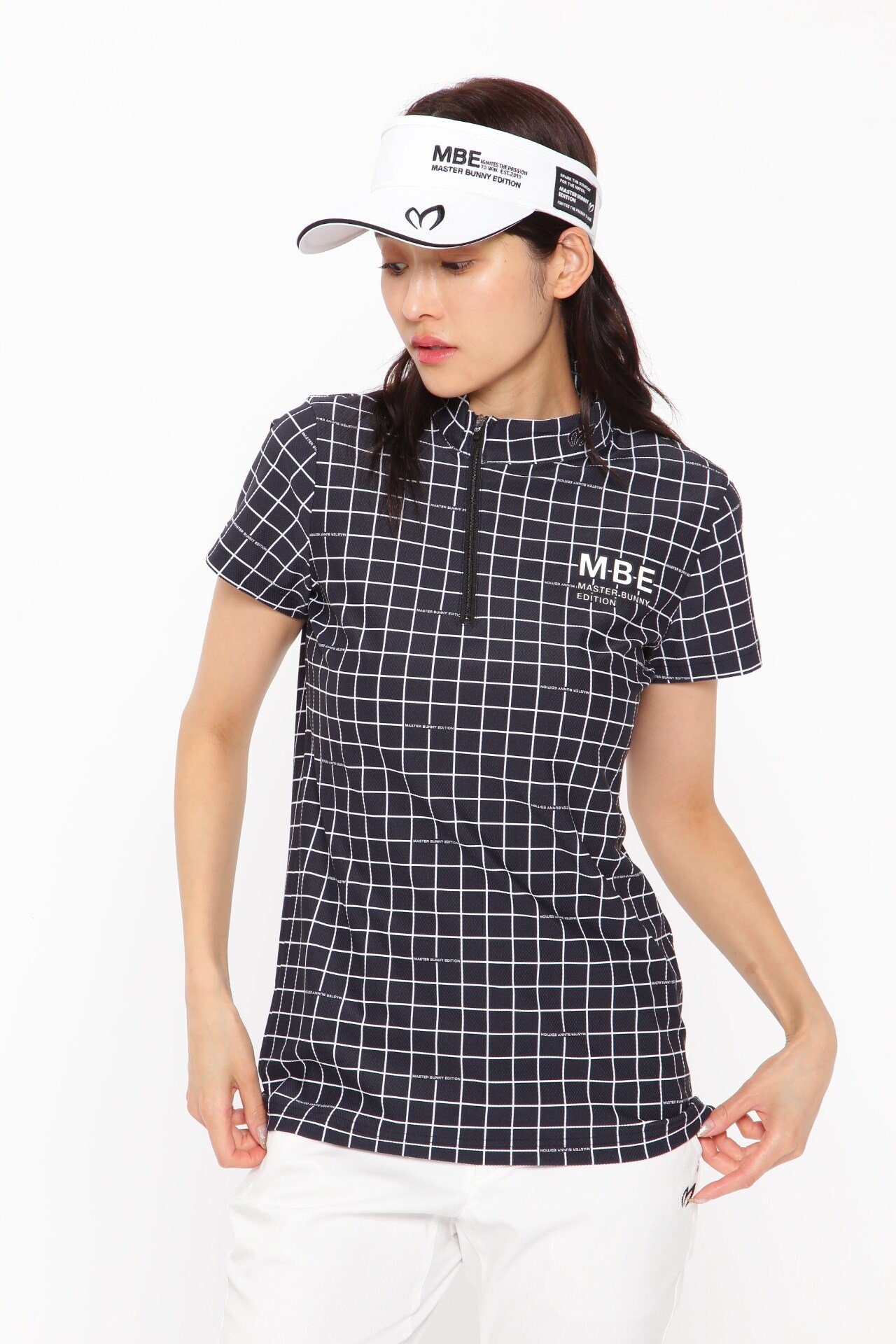 MASTER BUNNY EDITION（マスターバニーエディション）4WAYトリコット 半袖ハーフジップアップカットソー ＜ウィンドペン柄プリント＞着脱を容易にしつつファスナーの調節で顔周りを明るく華やかに表現でる、4WAYトリコットウィ...